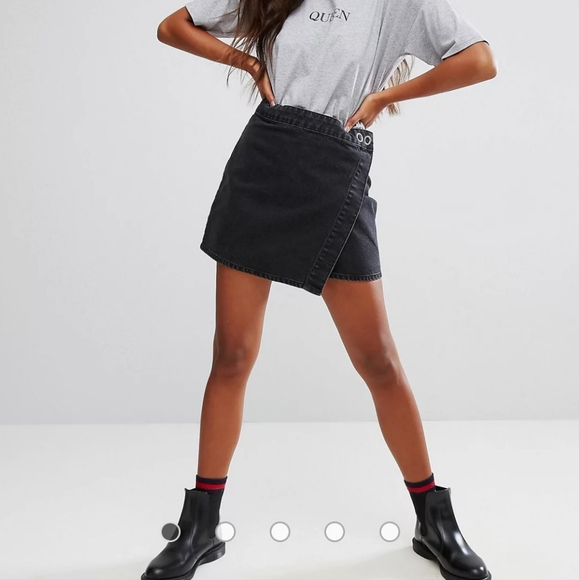 ASOS | Skirts | Nwots Asos Denim Mini Wrap Skirt In Washed Black | Poshmark